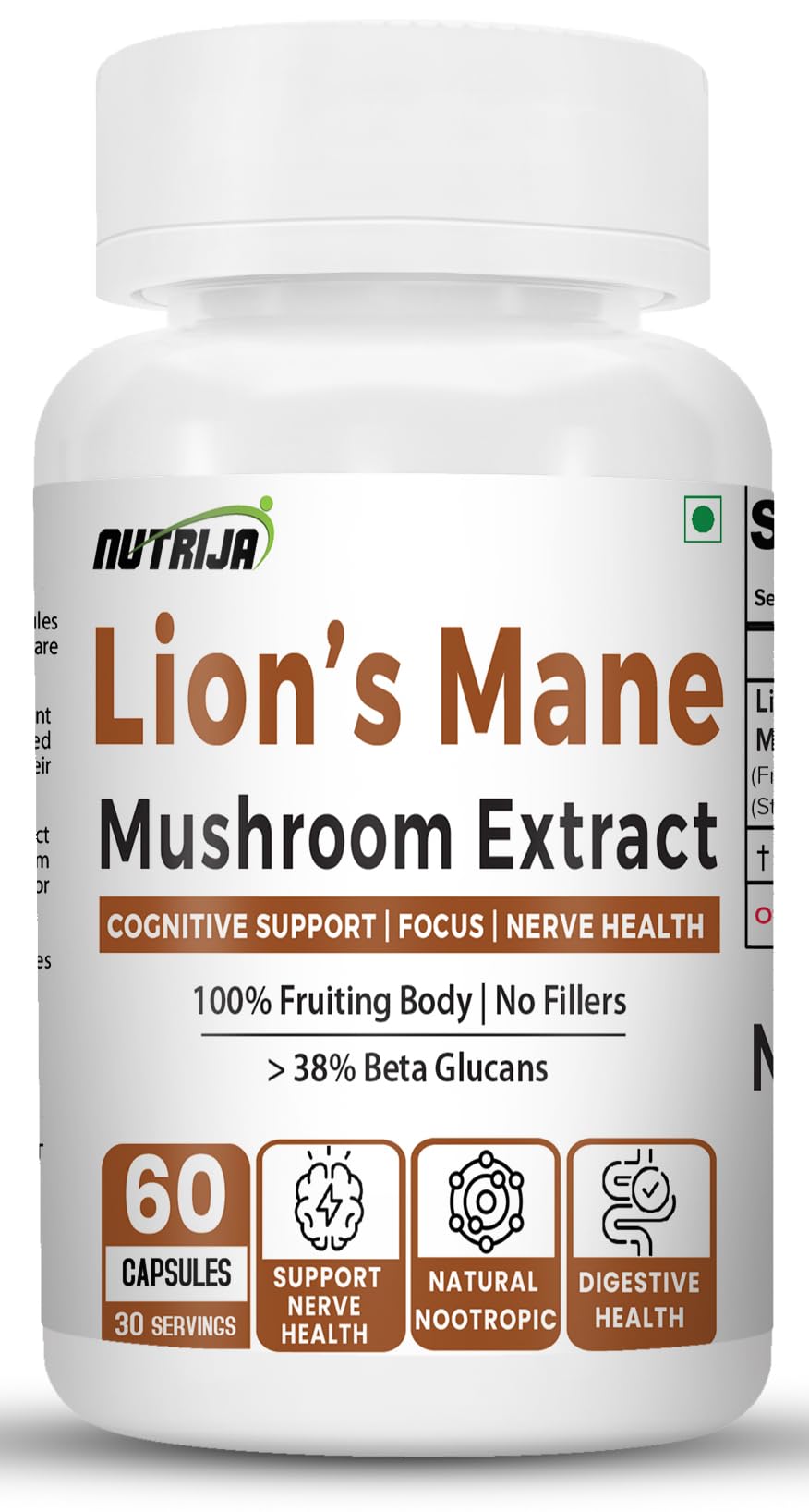 Buy NutriJa Lions Mane Mushroom Extract 1000mg Capsules - Standardized ...