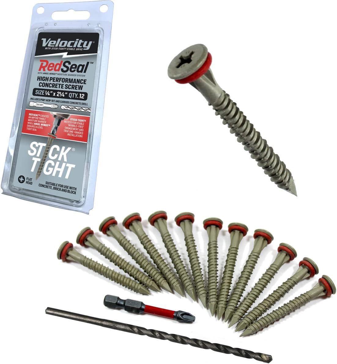 Velocity 2 1/4 Concrete Screws Kit with RedSeal Moisture Barrier (Flat ...