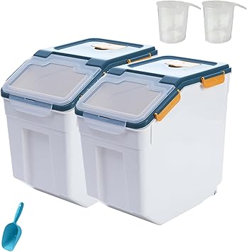 Toolzia 2pcs Large Rice Container 25kg,Airtight Flour Cereal Storage ...