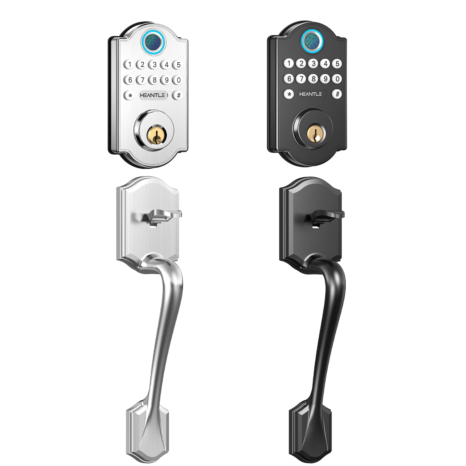 2 Smart WiFi Door Lock Sets (Black+Silver): HEANTLE Fingerprint ...