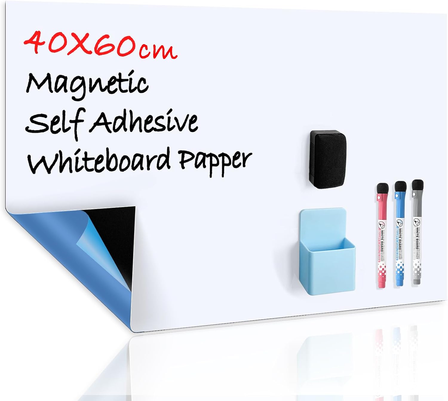 CUHIOY Magnetic Whiteboard Sticker 40 x 60 cm, Peel and Stick Dry Erase ...