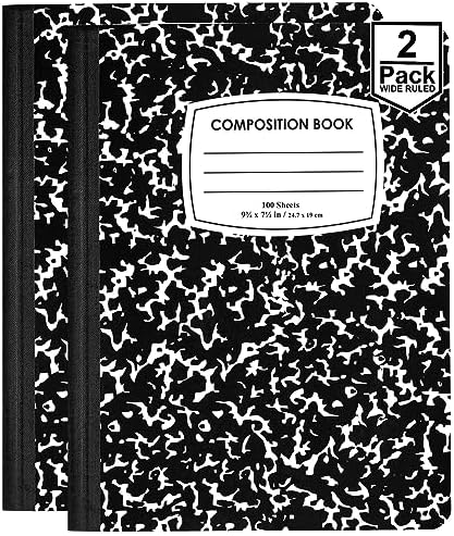 Amazon.com : Emraw Marble Composition Notebook Wide Ruled Black and ...