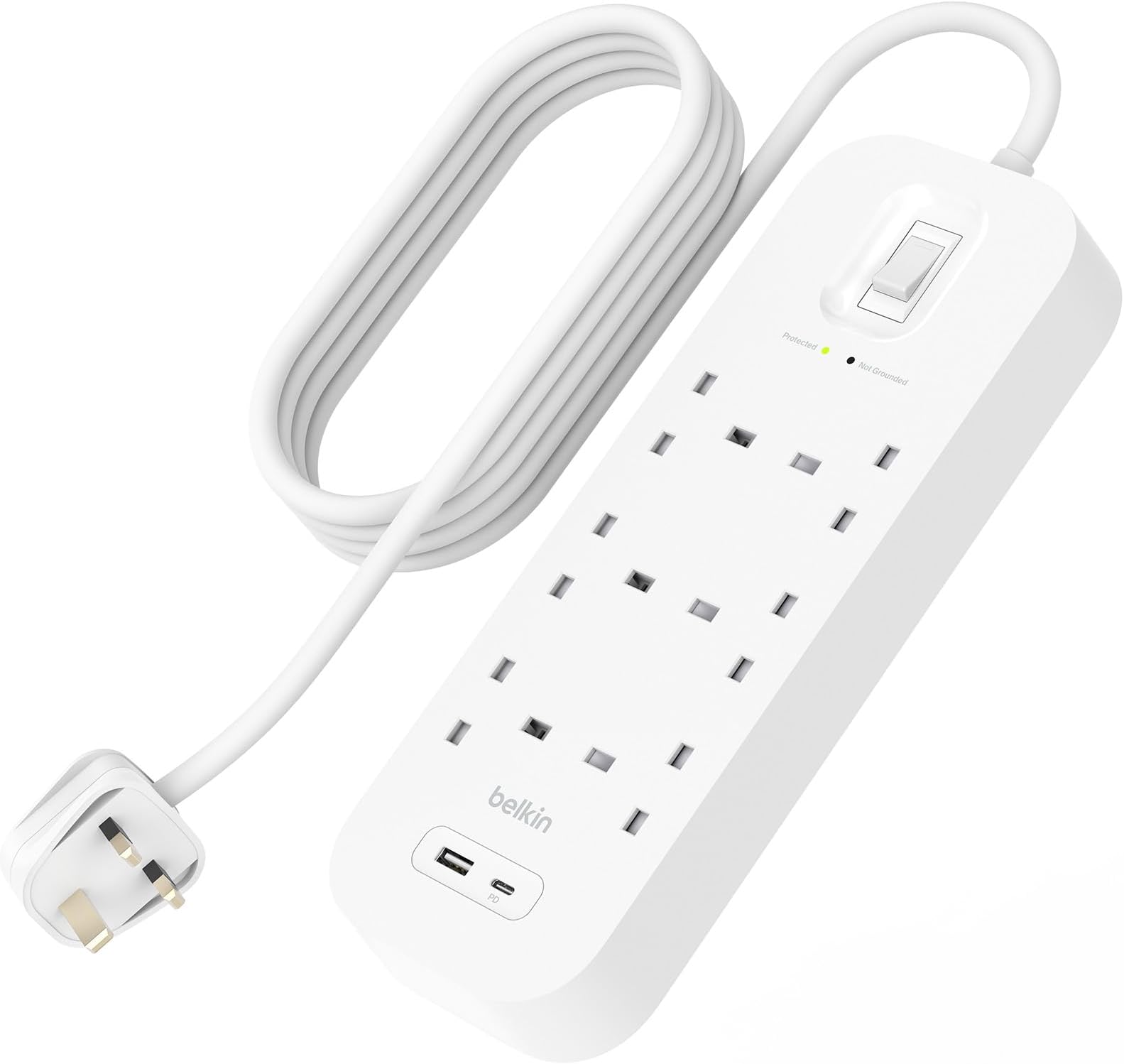 Belkin 6-Outlet Surge Protector Power Strip, Wall-Mountable with 6 AC ...