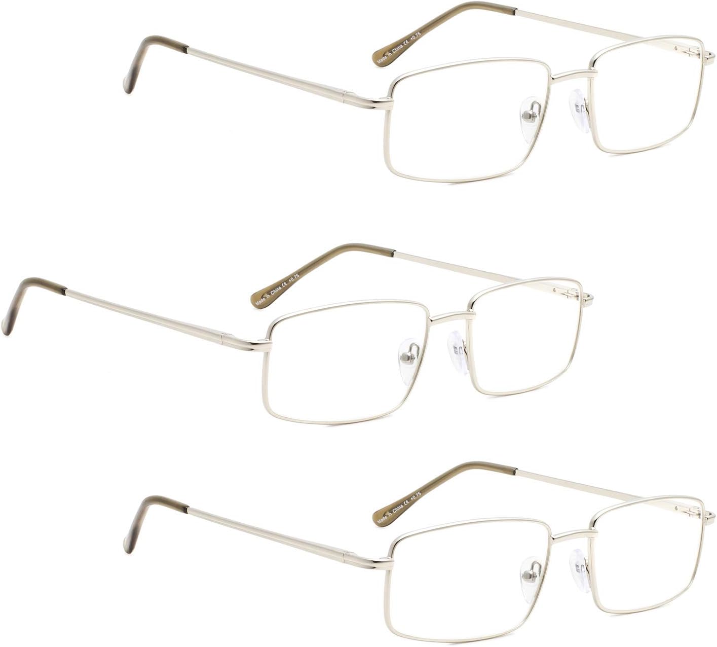 Amazon.com: READING GLASSES 3 pack Large Metal Readers for Men (Silver ...
