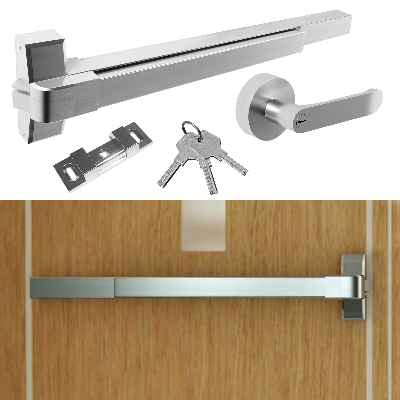 31” Push Bar Panic Exit Device, Stainless Steel Push Bar with Exterior ...