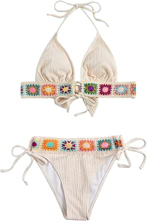 Amazon.com: Verdusa Women's 2 Piece Boho Halter Triangle Bathing Suit ...