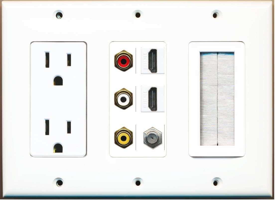 Amazon.com: RiteAV - (3 Gang) 15A Power Outlet Mesh-Brush 2 HDMI Coax ...