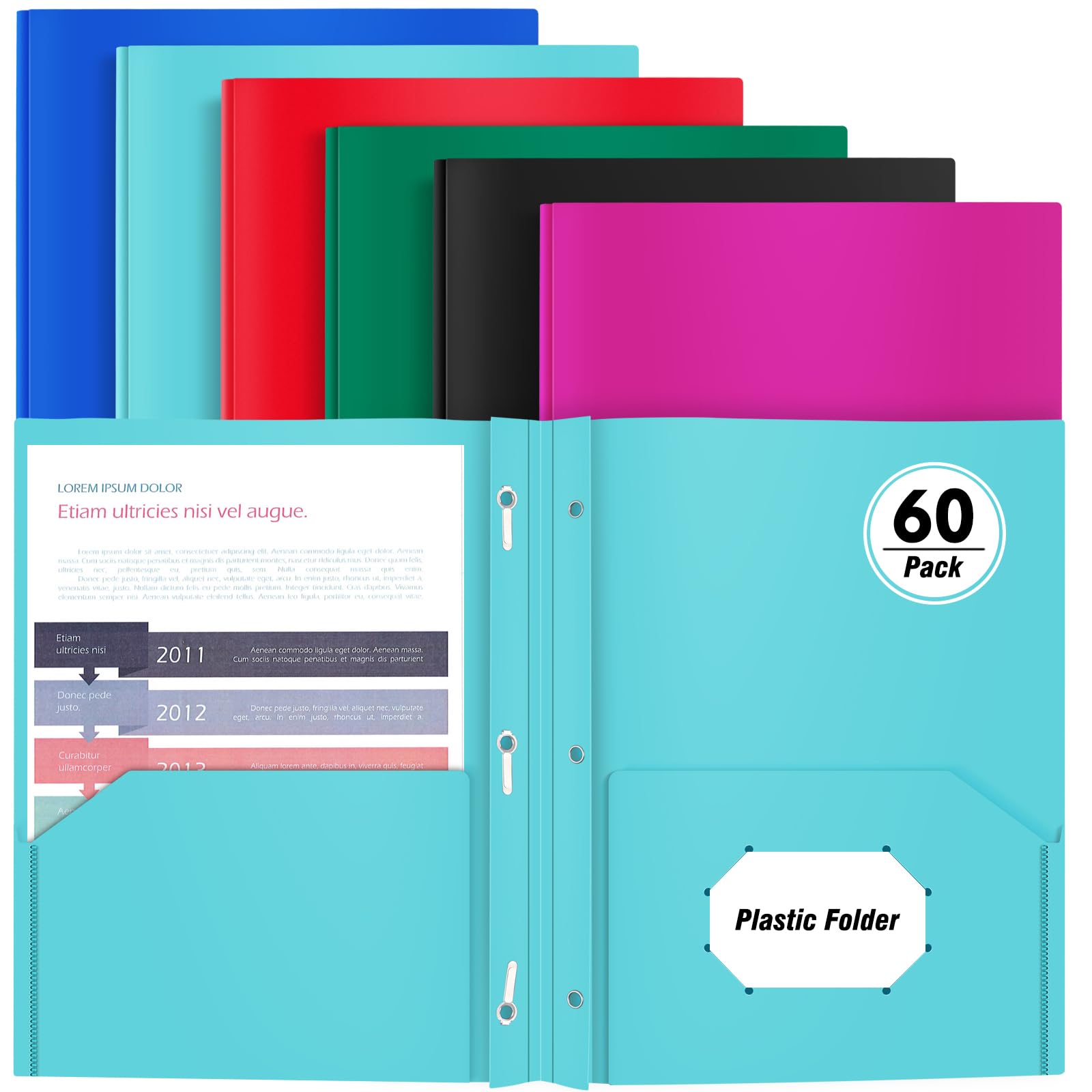 Snapklik.com : 60-Pack Heavy Duty Plastic Folder, 2 Pocket Letter Size ...