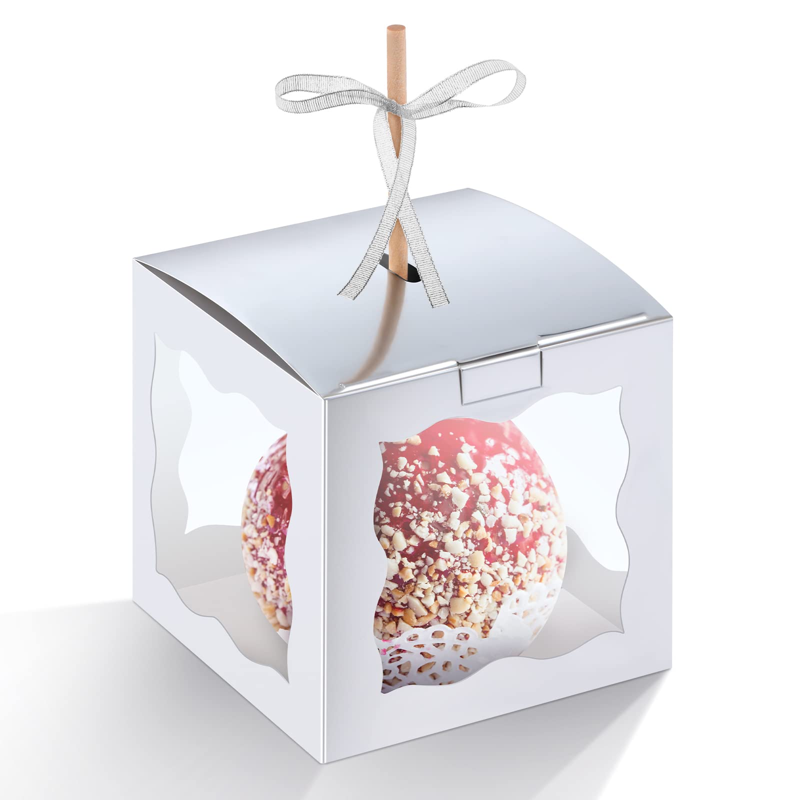 Dandat 50 Pieces 4 x 4 x 4 Inch Candy Apple Box with Hole and Stick ...