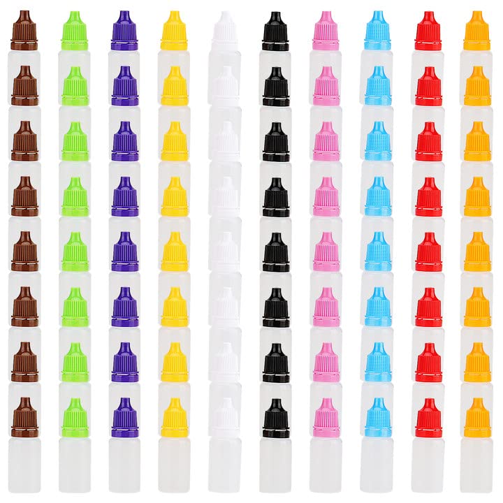 KEILEOHO 200 PCS 10ml Colorful Empty Dropper Bottles, Colour Eye Liquid ...