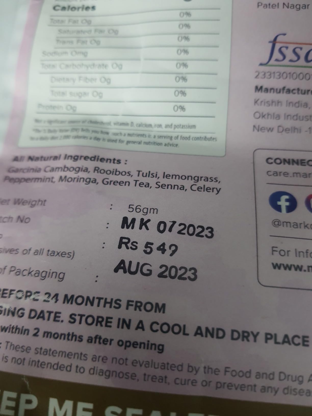 MarkQues Slimming Herbal Tea With Garcinia Cambogia Rooibos Tulsi Senna ...