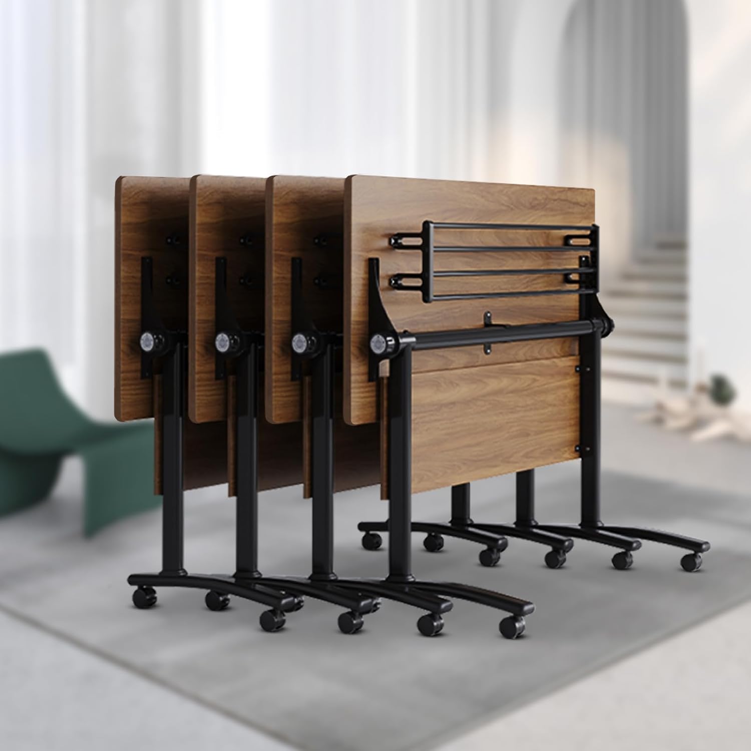 Amazon.com: Folding Conference Table,Flip Top Mobile Training Table with Wheels,Metal Legs ...