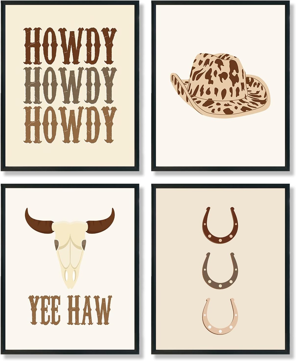 Amazon.com: ULEGIE Cowgirl Howdy Room Wall Decor Set of 4, Preppy Wall ...