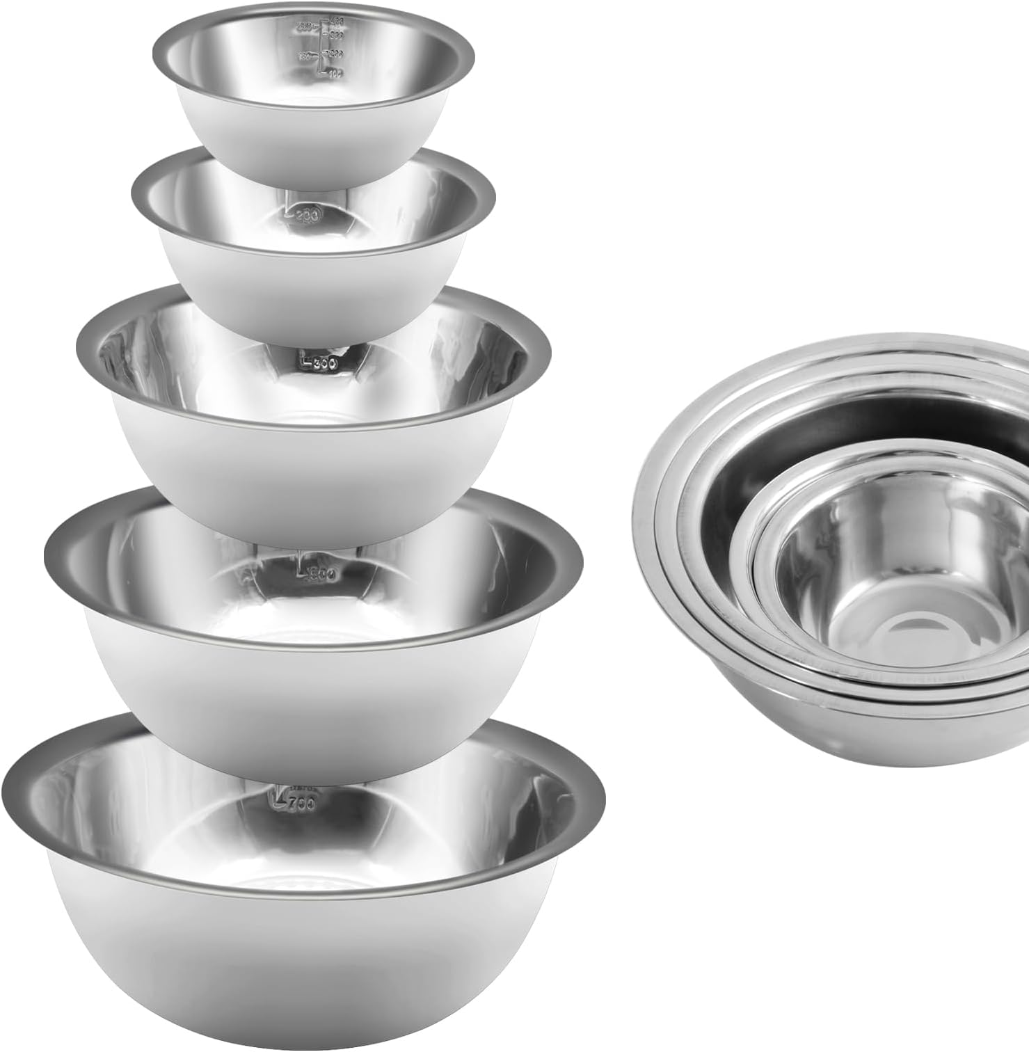 Amazon.com: YGFRSTO Mixing Bowl Set of 5, Stainless Steel Mixing Bowls ...