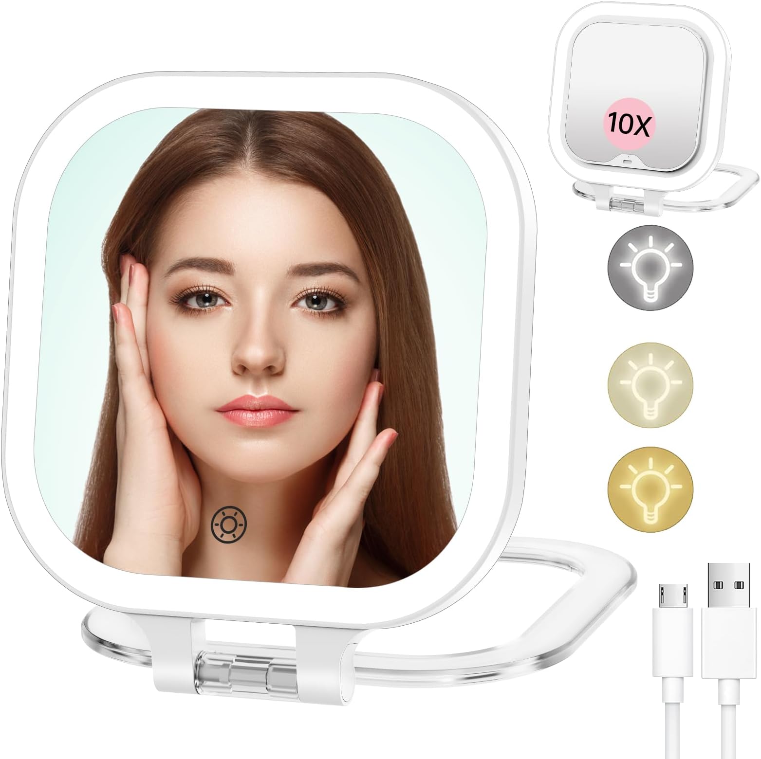 Amazon.com: LitBear Travel Makeup Mirror with Lights, Rechargeable ...