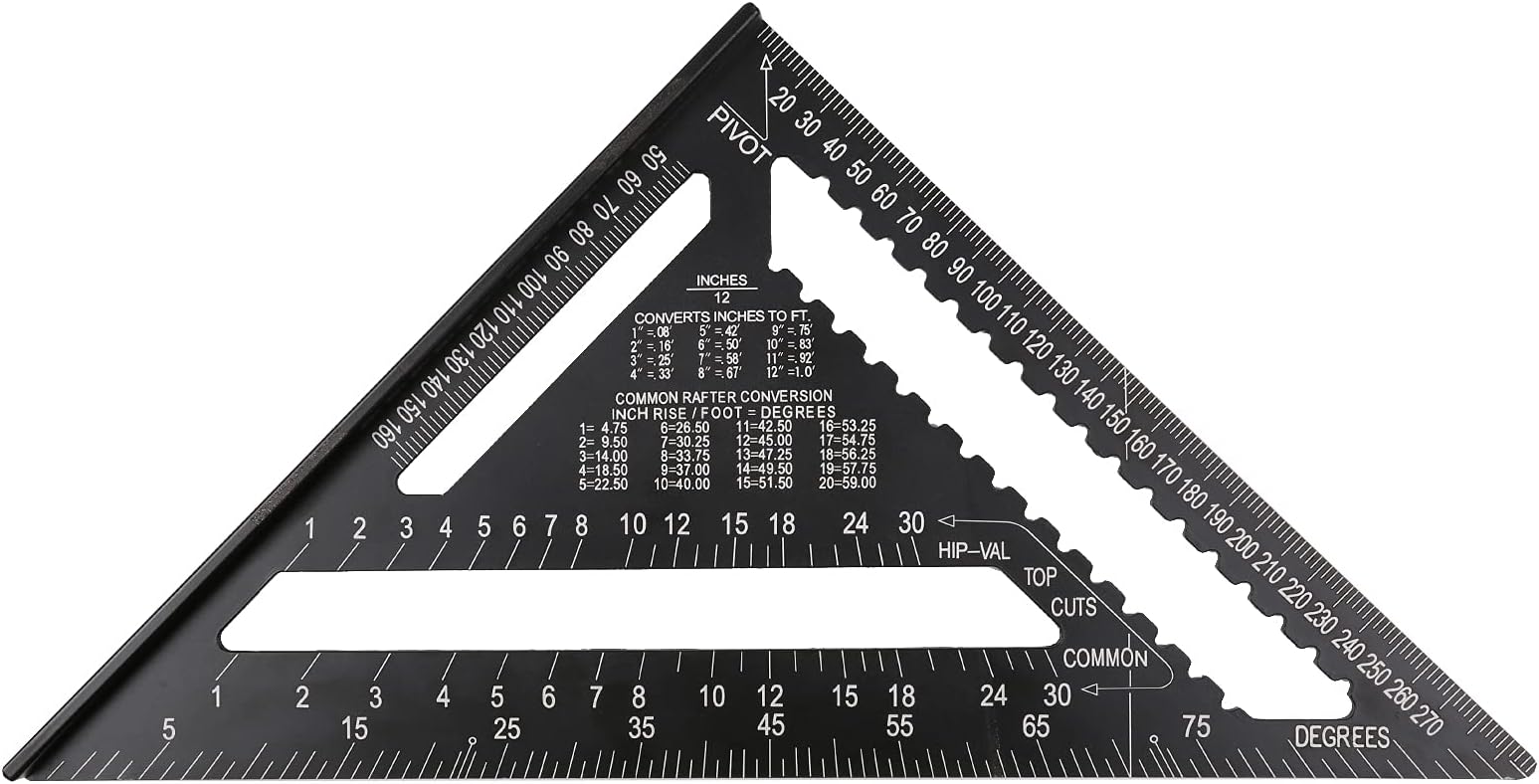 12 Inch Rafter Square Aluminum Alloy Metric Triangle Ruler Double Scale ...