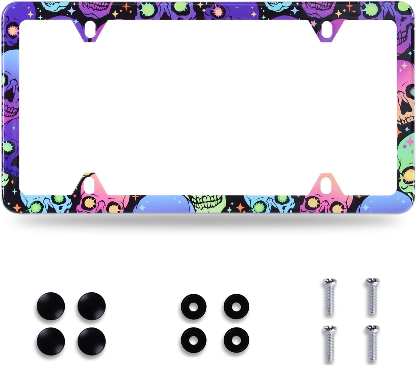 Amazon.com: Neon Skulls License Plate Frame Funny Hippie Skull Goth ...