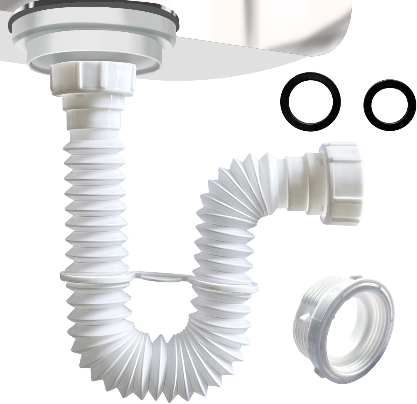 OLIREXD 1-1/4 Inch Flexible and Expandable Drain Pipe Tube S Trap ...