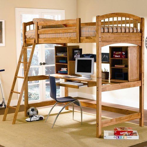 Amazon.com: Coaster Furniture Workstation w/ Twin Loft Bed in Oak Bunks ...