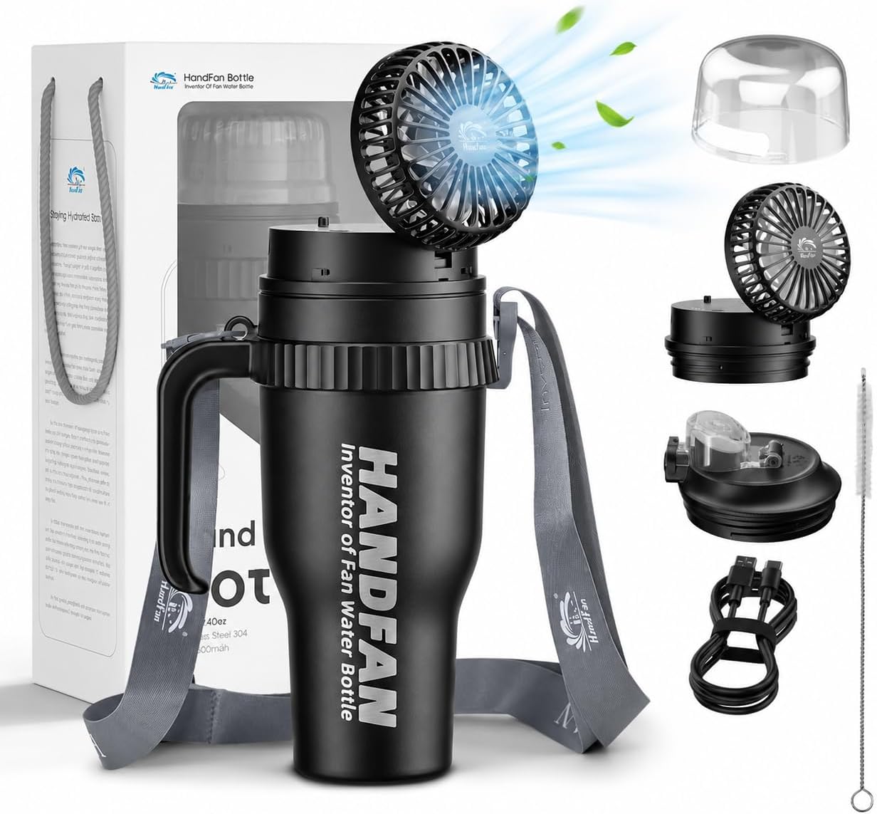 Amazon.com | Handfan 40oz Tumbler with Handle, Cooling Fan with USB ...