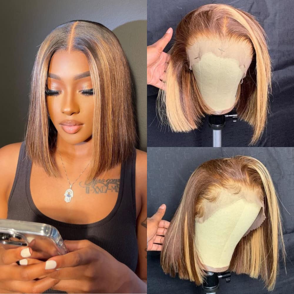 Amazon.com : Blonde Highlight Bob Wigs Lace Front Wigs Human Hair Ombre ...