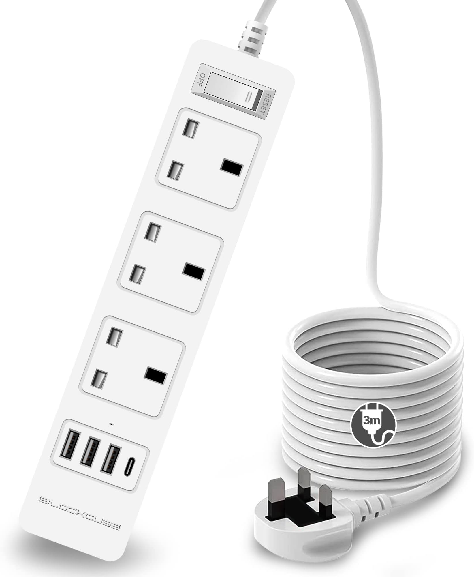 iBlockCube UK Extension Lead 3M(9.84FT) Surge Protected Power Strips 4 ...