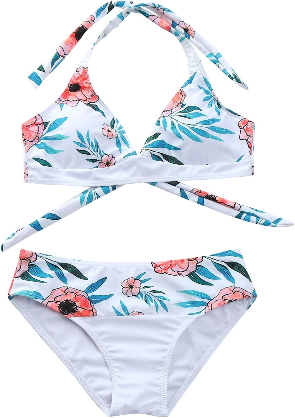 Mzluyin Traje de banho floral 2 peças biquíni frente única pescoço ...