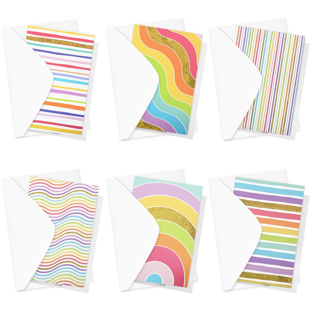 Thank You Cards,30 PCS Rainbow Striped Gold Foil Blank Notelets Cards ...