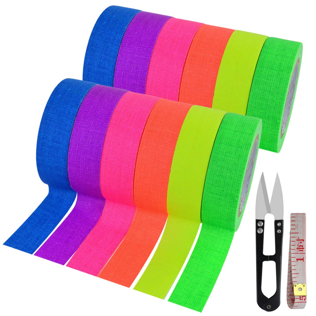 12 Pack UV Blacklight Reactive 6 Color Fluorescent Cloth Tape ...