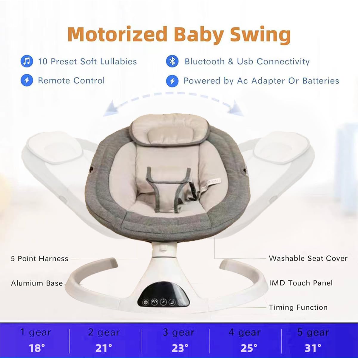 Luxccaiw Baby Swing for Infants,Electric Bouncer for Babies- Bluetooth ...