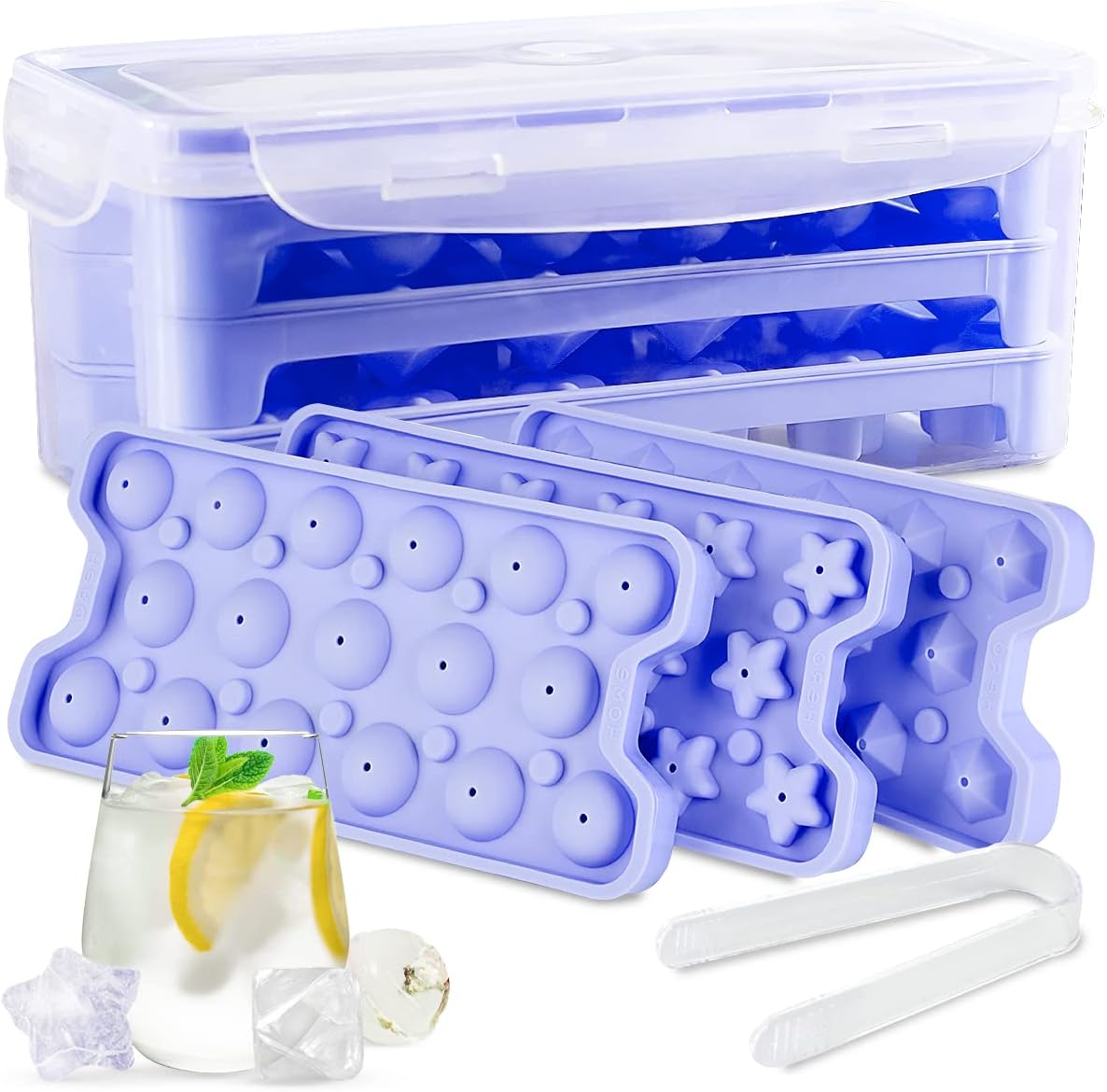 Amazon.com: Silicone Ice Cube Trays with Lid - 5Pcs Ice Cube Trays for ...