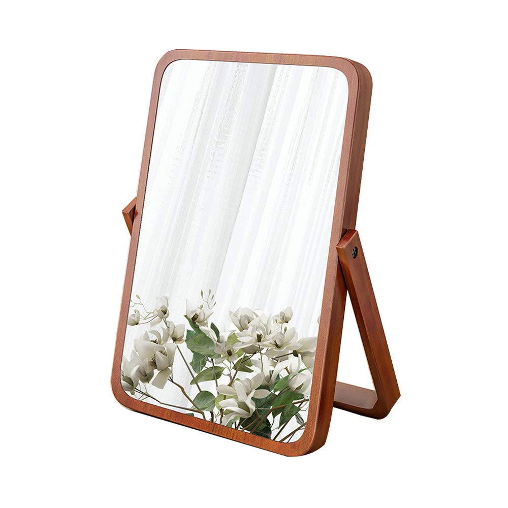 Hosoncovy Wooden Frame Tabletop Mirror with Stand Vanity Mirror Makeup ...