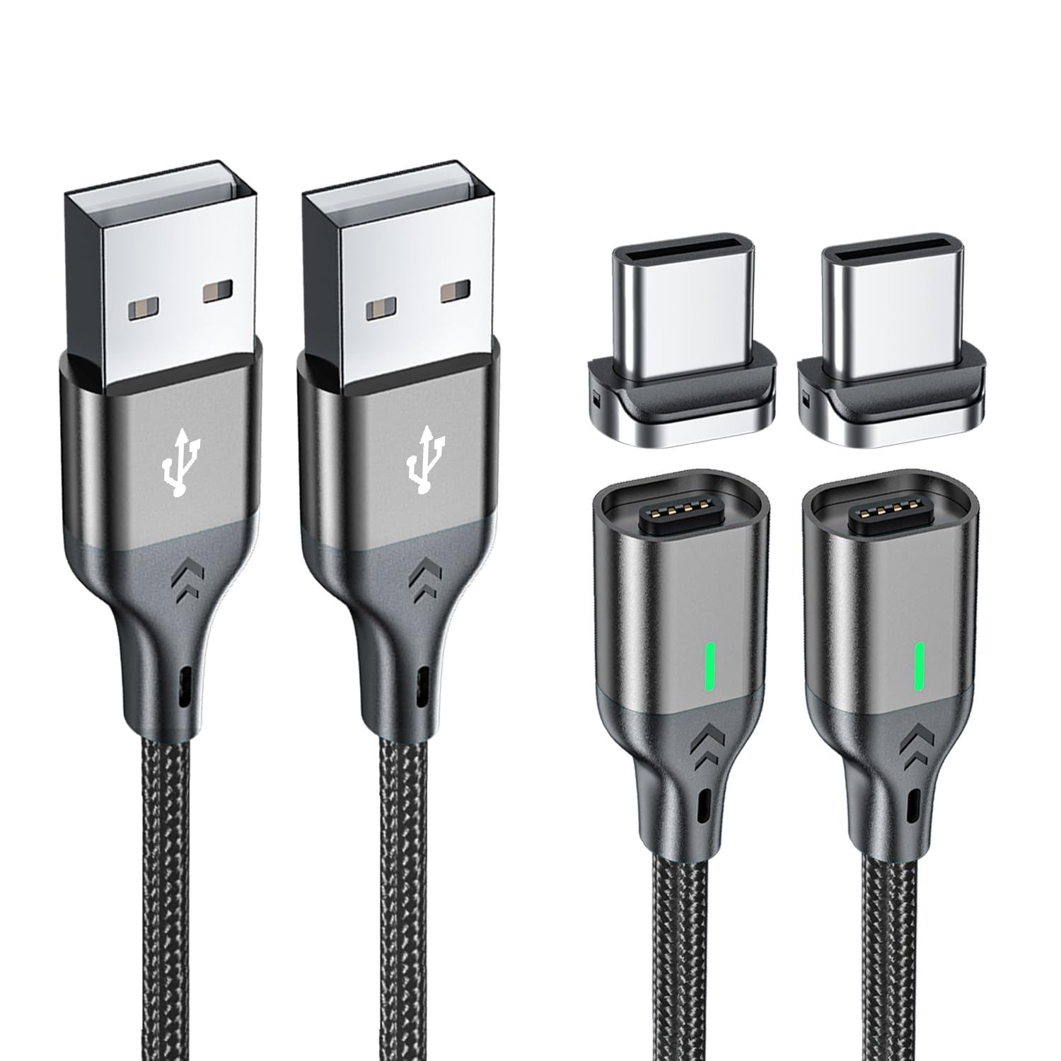 ZIIXII USB C Magnet Ladekabel [2Stück 1m], 18W/3A QC Magnetisches USB Typ C Schnellladung ...