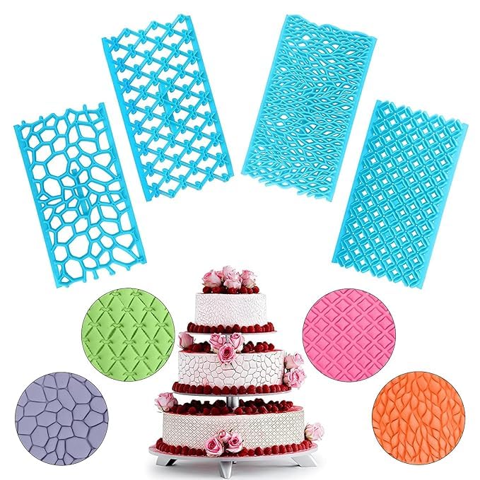LEGACYCART Cake Fondant Embossing Mould (4 Pack) - Non-Toxic Plastic ...