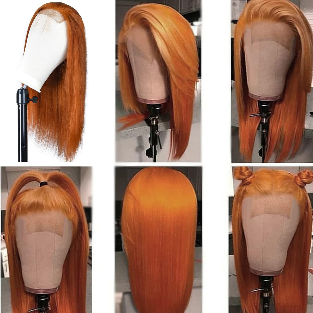 Lace Closure Wig Orange #350 Human Hair Wig 4×4 Lace Front Wig Middle ...