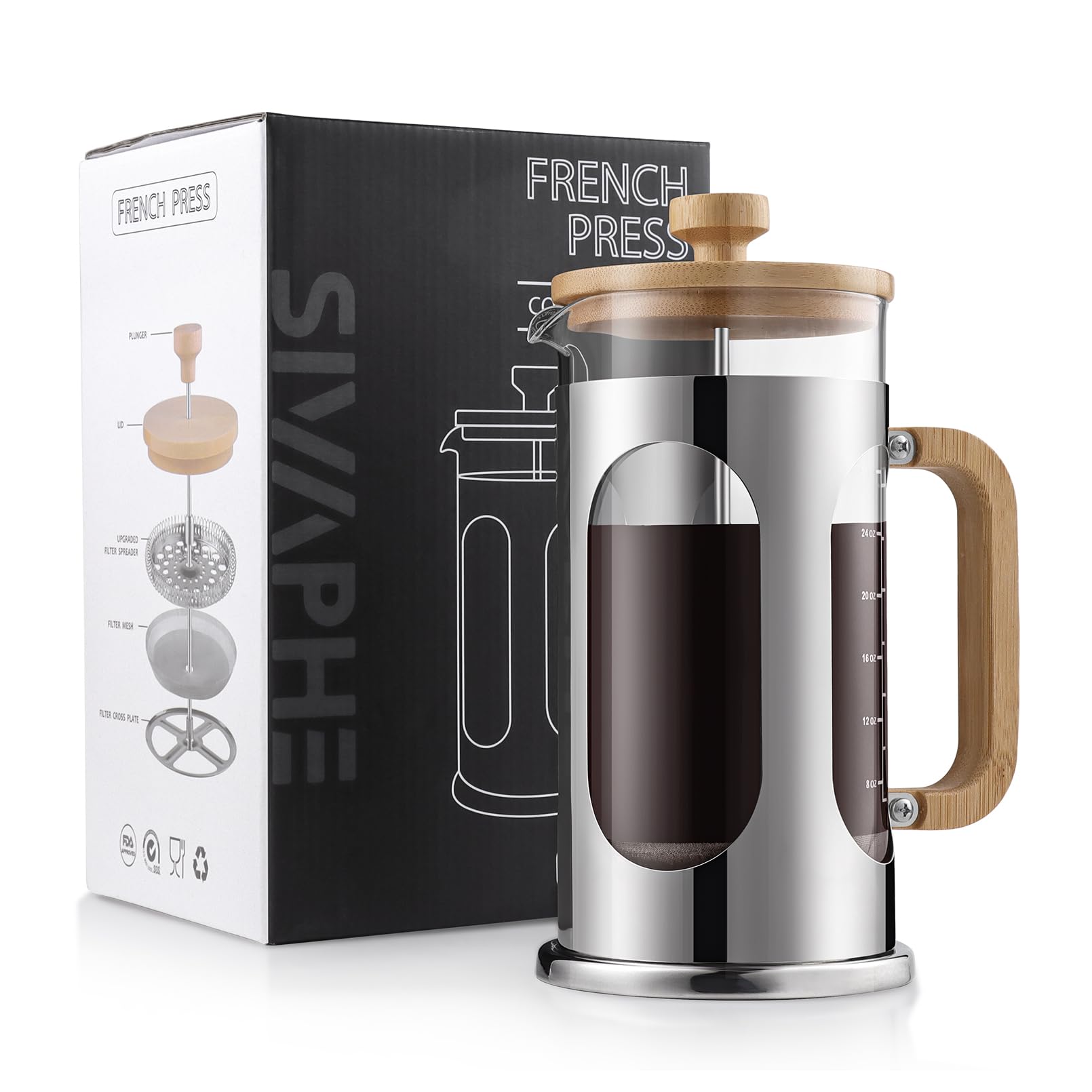 Amazon.com: Sivaphe 34 oz French Press Coffee Maker No-Plastic ...