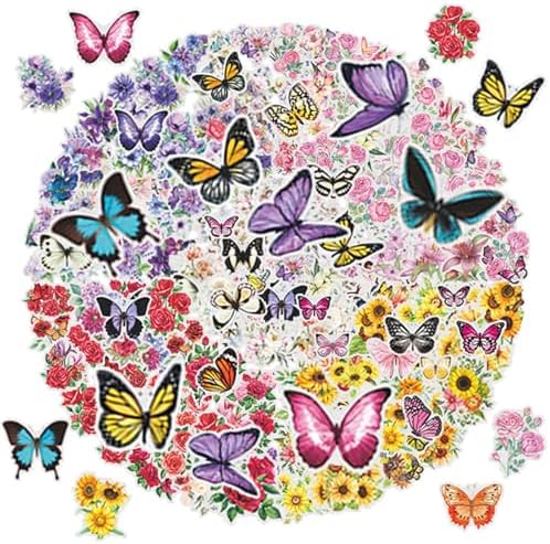 Amazon.com: 300 Assorted Butterfly & Flower Stickers - Transparent ...