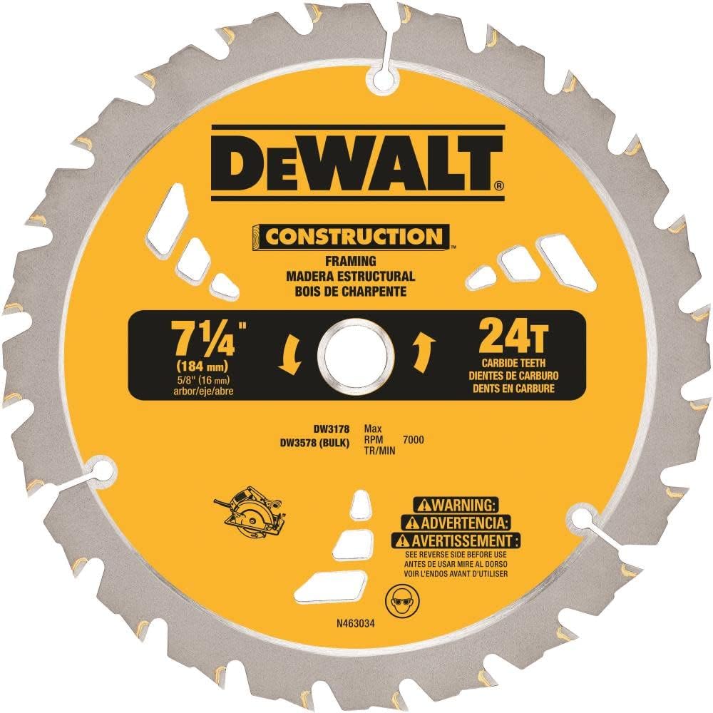 DEWALT Circular Saw Blade, 7 1/4 Inch, 24 Tooth, Framing (DW3178 ...
