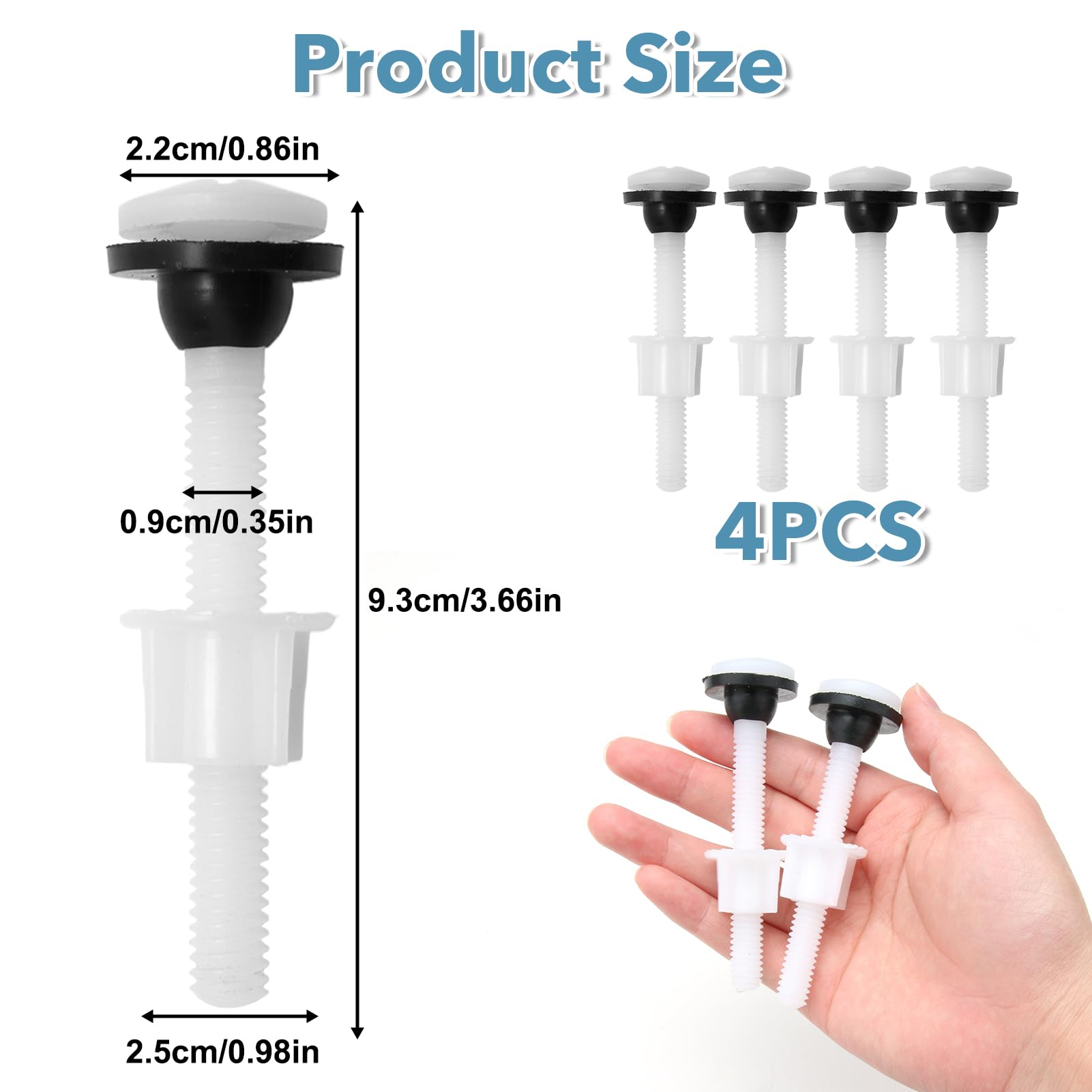 Plastic Toilet Tank Bowl Bolt Kit, 4-Piece Toilet Cistern Seal ...