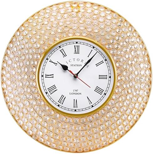 Buy HOMEDECO Decorative Crystal Wall Clock Iron Metal Analog Fancy ...