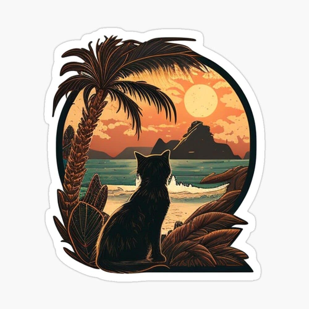 Amazon.com - Cat Sunset Beach_Sticker -Vinyl -Decal for car Bumper ...