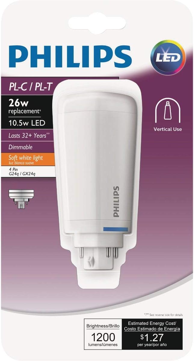PHILIPS 26W Equivalent Soft White PL-C/T 4-Pin Vertical Orientation LED ...