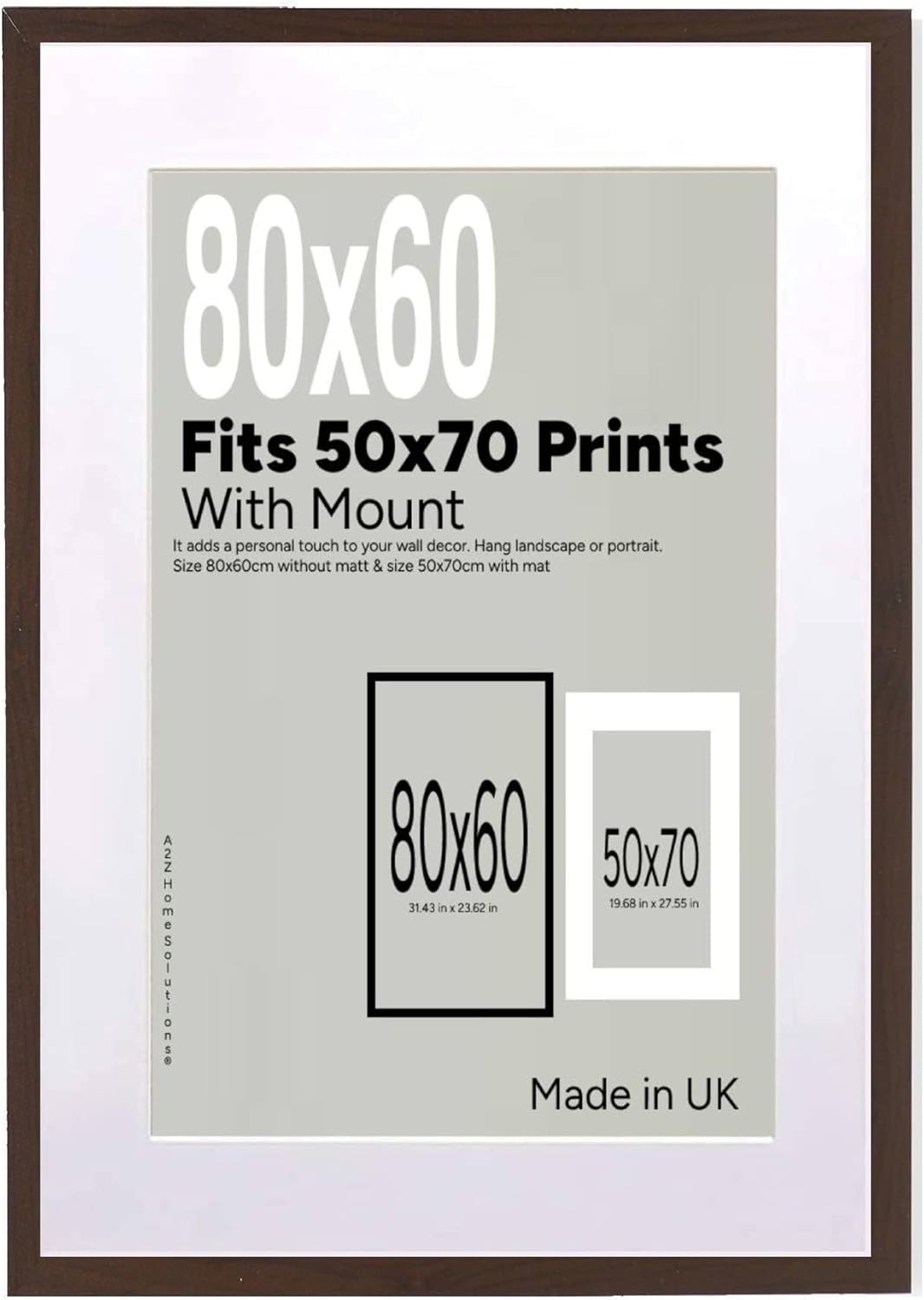 A2Z Home Solutions® Poster Frame Mahogany 80x60 cm With Mount 50x70 cm ...