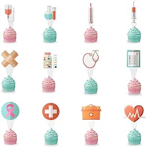 Amazon.com: Medical Theme 24 pcs Cupcake Toppers, Hospital Theme Party ...