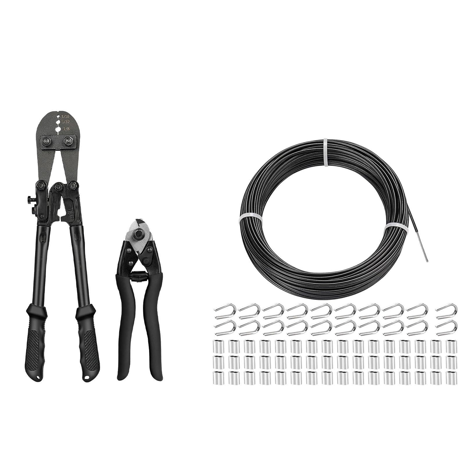 TooTaci 1/8 100FT Black Vinyl Coated Steel Cable, with Wire Rope ...