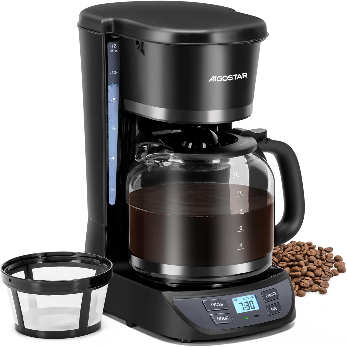 Amazon.com: Aigostar Programmable Coffee Maker, 12 Cup Coffee Maker ...