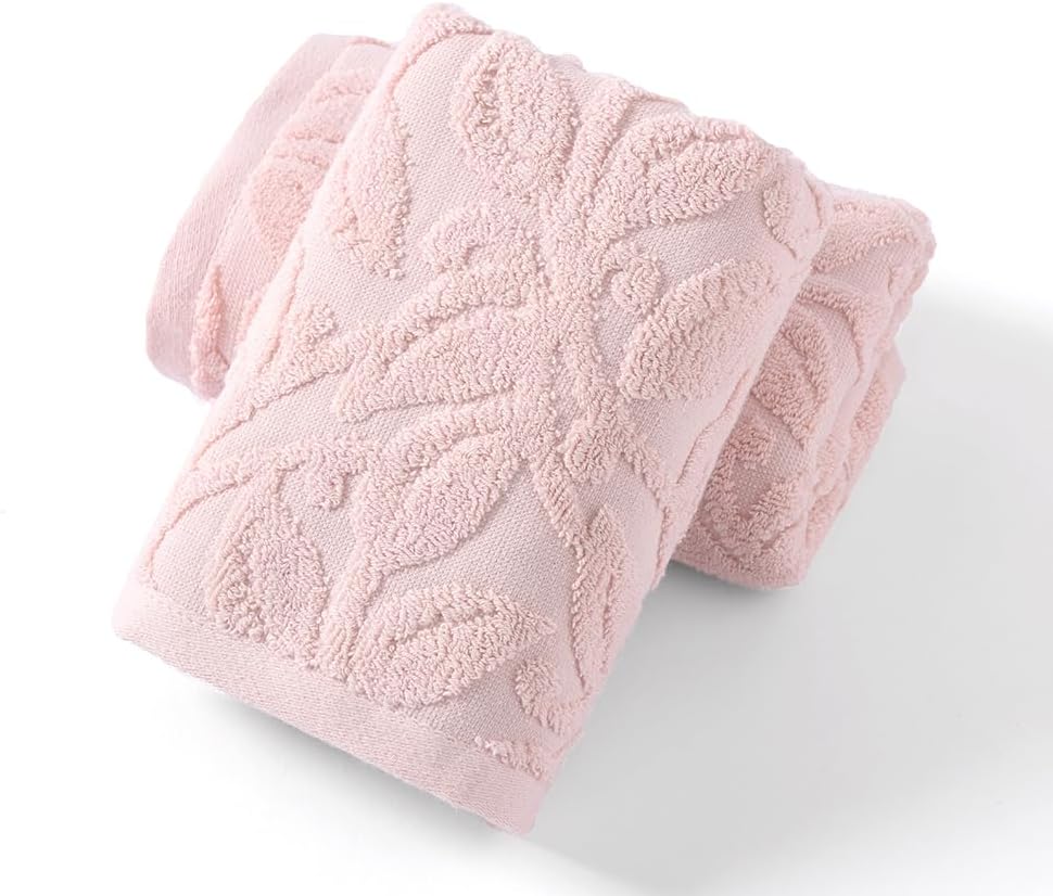 Amazon.com: YiLUOMO Beige Embossed Floral Pattern Hand Towel Set of 2 ...