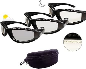 Amazon.com: Bikershades Motorcycle Transition Glasses with Rhinestone ...