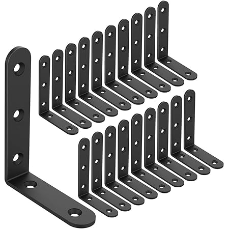 20 Pcs Black Corner Braces 2x2 Inch Steel L Bracket Heavy Duty Joint ...
