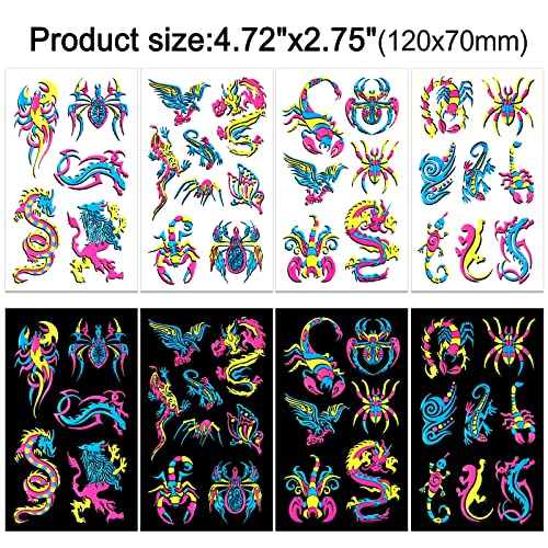 HOWAF 10 Sheet Neon Temporary Tattoos Neon Tattoos Glow In The Dark ...